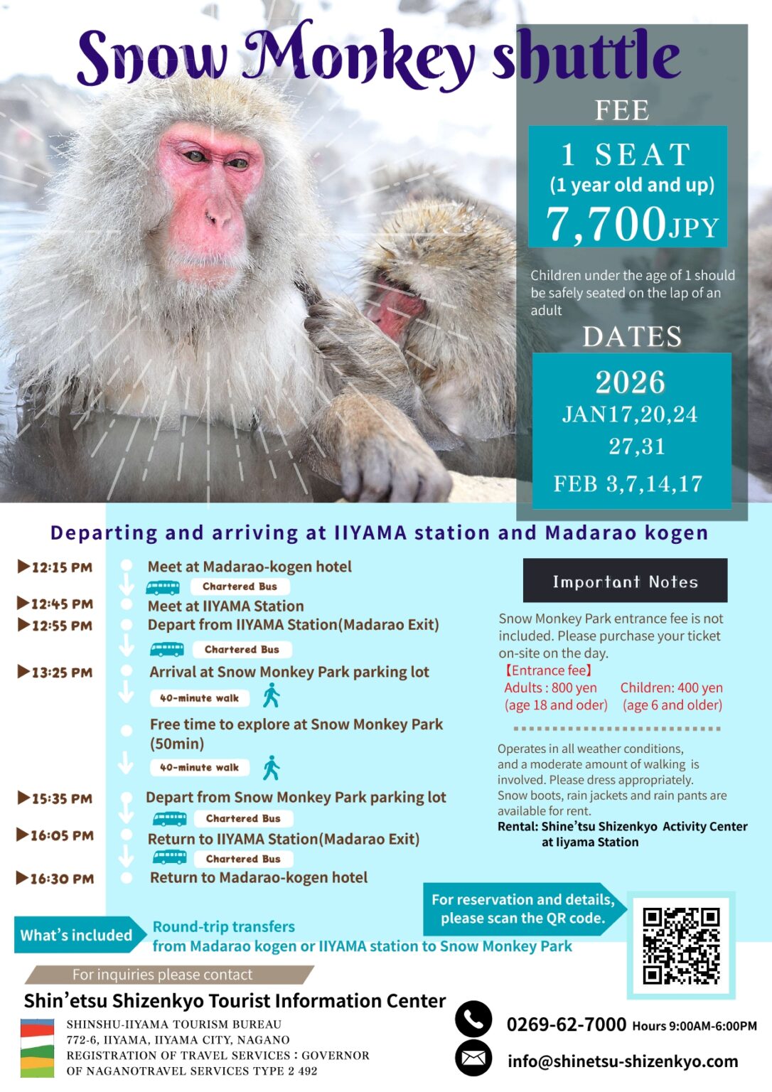 【Jan 17 – Feb 17】Snow Monkey Shuttle Bus (Madarao Kogen – Iiyama ...